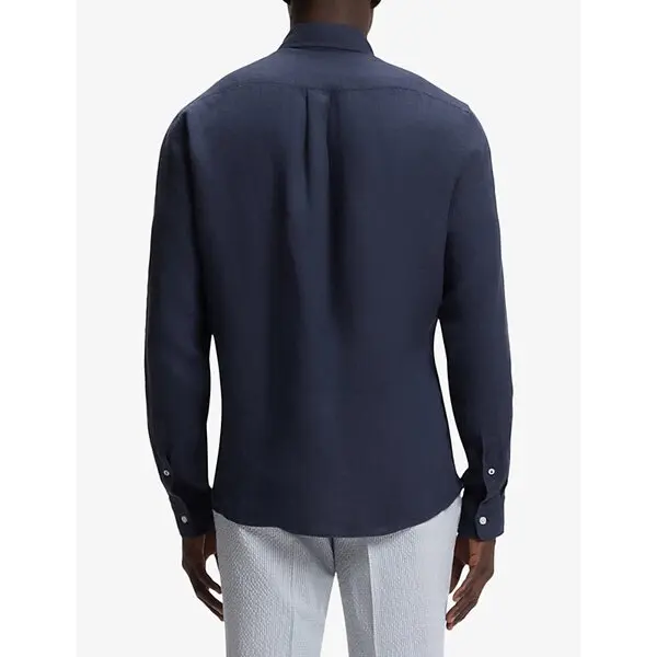 BOSS Brand-embroidered Long-sleeved Linen Shirt