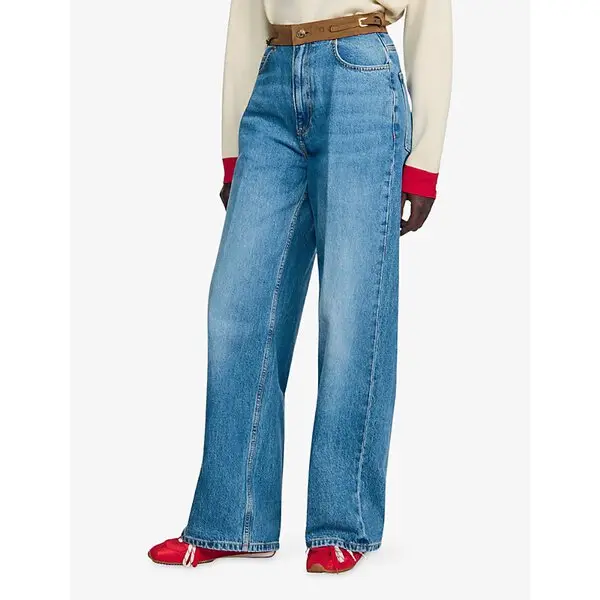 Sandro Straight-leg High-rise Denim Jeans With Suede Belt