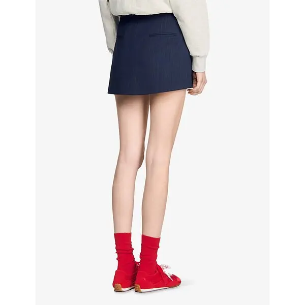 Sandro Striped Flared Stretch Wool-blend Mini Skirt