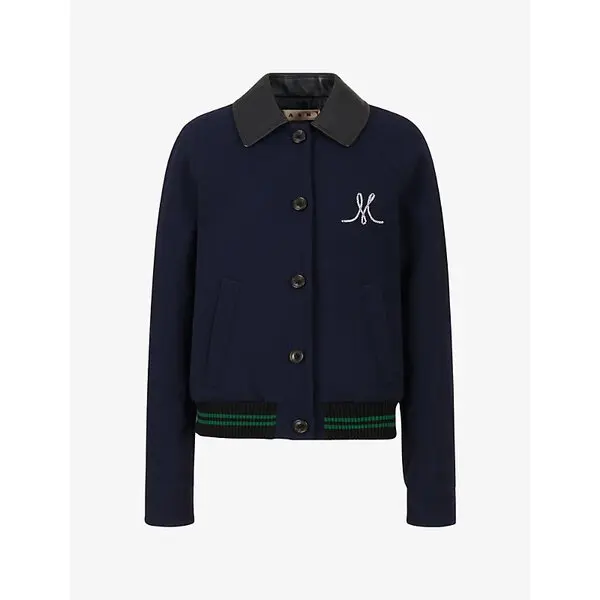 Marni Leather-collar Wool Crepe Bomber Jacket