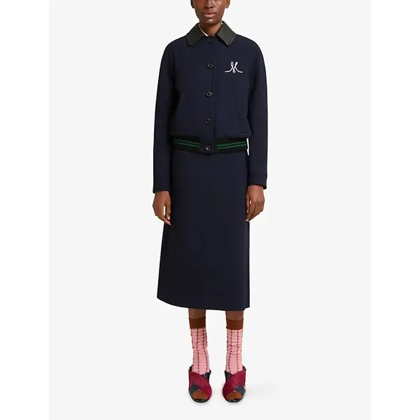 Marni Leather-collar Wool Crepe Bomber Jacket