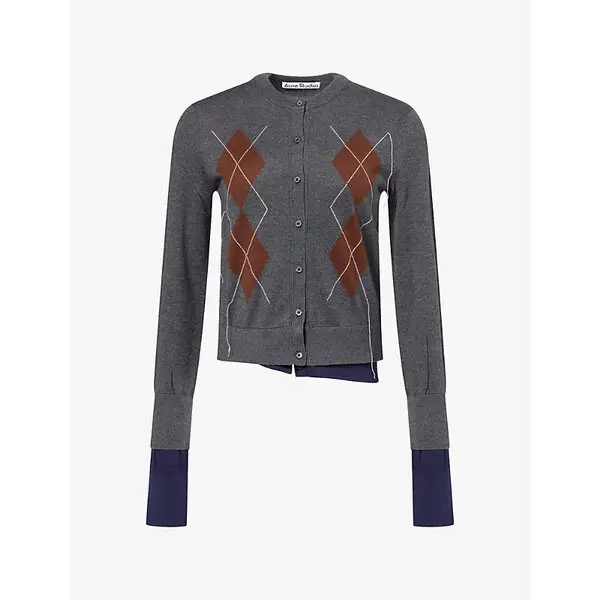 Acne Studios Double-layered Argyle-pattern Silk-blend Cardigan