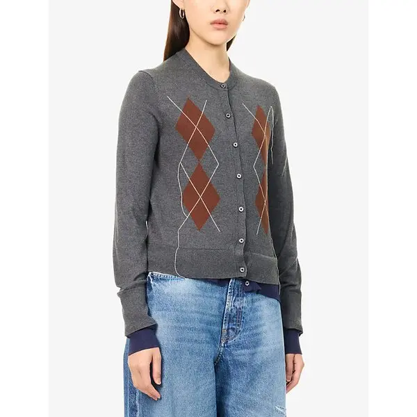 Acne Studios Double-layered Argyle-pattern Silk-blend Cardigan