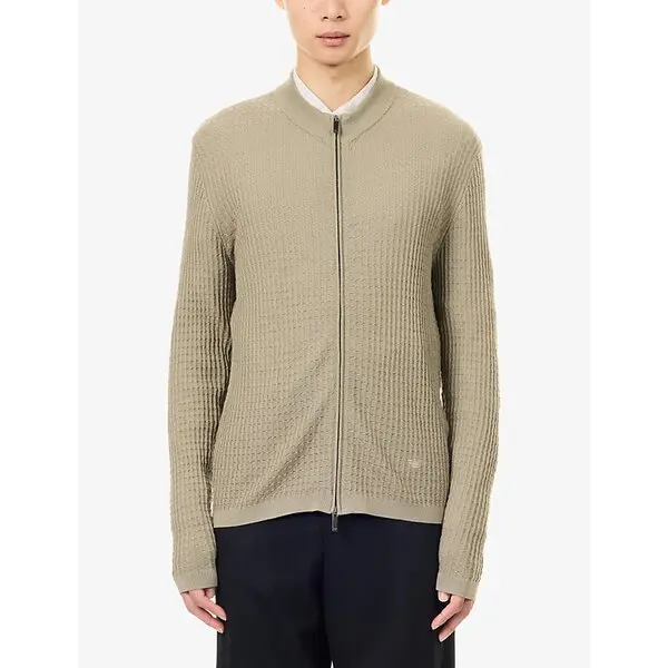 Emporio Armani Square-knit Virgin Wool Cardigan