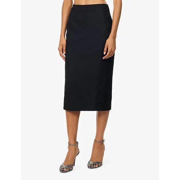 ROTATE BY BIRGER CHRISTENSEN Lace-panel Crepe Midi Skirt