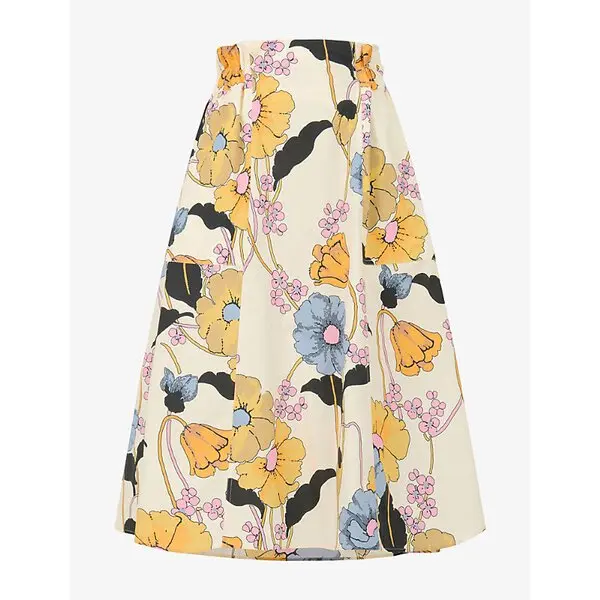 Marni Printed Elasticated-waist Cotton Poplin Midi Skirt