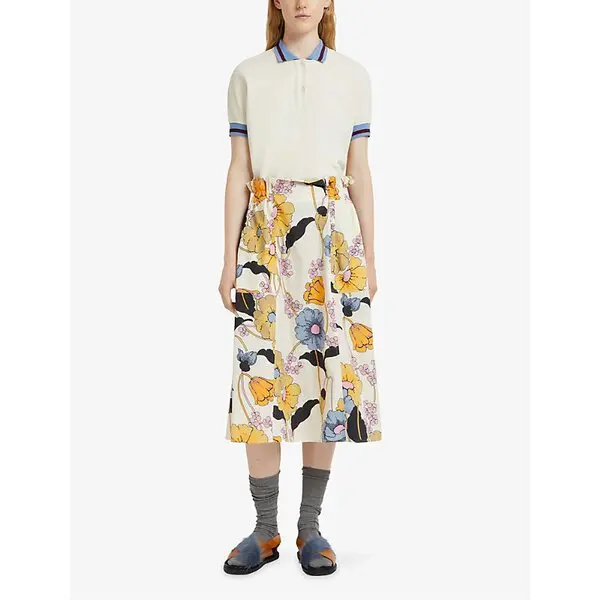 Marni Printed Elasticated-waist Cotton Poplin Midi Skirt