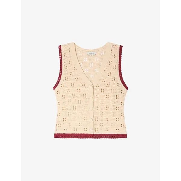 Sandro Sleeveless Crochet Knitted Cardigan