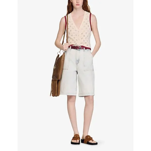 Sandro Sleeveless Crochet Knitted Cardigan