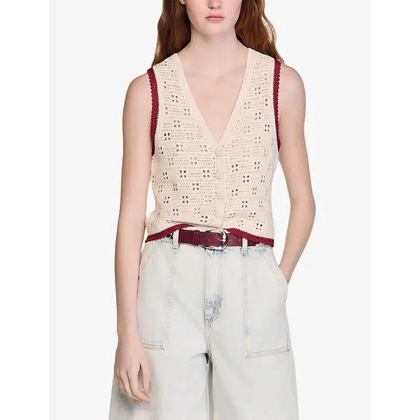 Sandro Sleeveless Crochet Knitted Cardigan
