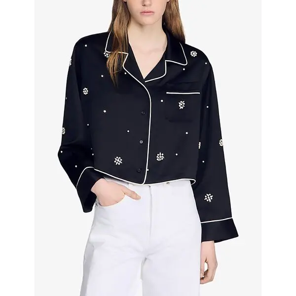 Sandro Beaded Relaxed-fit Woven Shirt