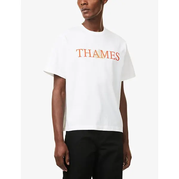 THAMES Logo-print Embroidered Cotton T-shirt