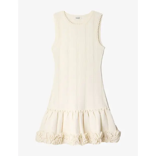 Sandro Floral Embellished Pleated Hem Knitted Mini Dress