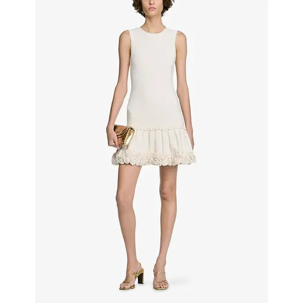 Sandro Floral Embellished Pleated Hem Knitted Mini Dress
