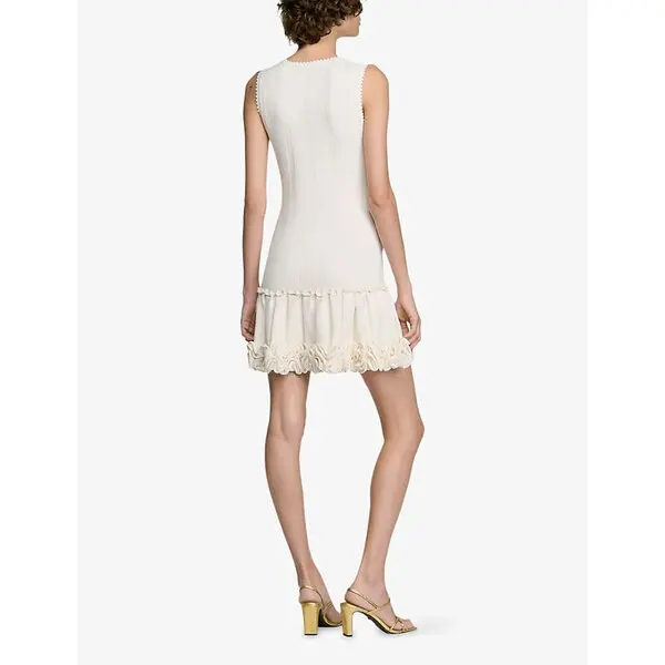Sandro Floral Embellished Pleated Hem Knitted Mini Dress