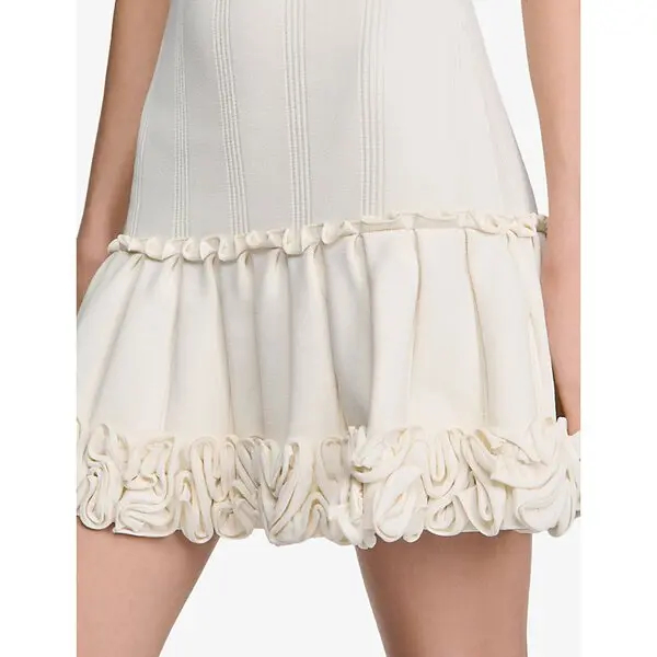 Sandro Floral Embellished Pleated Hem Knitted Mini Dress