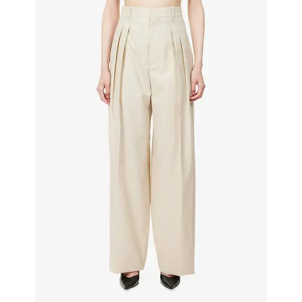 Bottega Veneta Pinstripe Pleated Wool-blend Trousers - Beige/light Blue
