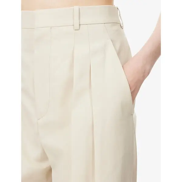 Bottega Veneta Pinstripe Pleated Wool-blend Trousers - Beige/light Blue