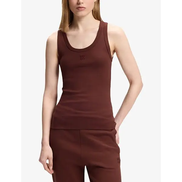 Hugo Embroidered Ribbed Cotton-blend Vest Top