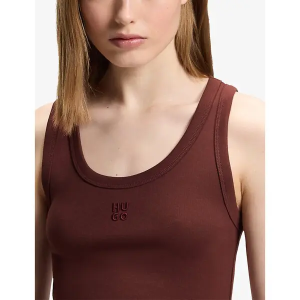 Hugo Embroidered Ribbed Cotton-blend Vest Top