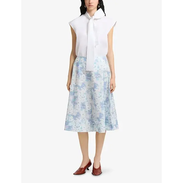 Marni Floral Print Cotton Midi Skirt