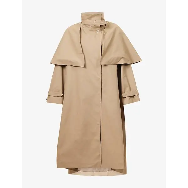 ATELIER NINETY FIVE Funnel-neck Cape Cotton-canvas Trench Coat - Light Brown