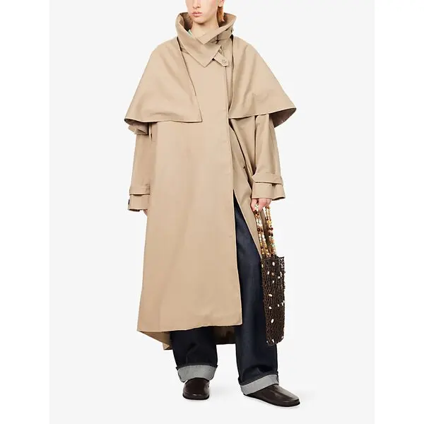 ATELIER NINETY FIVE Funnel-neck Cape Cotton-canvas Trench Coat