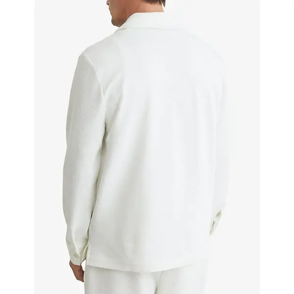 REISS Vento Cuban-collar Patch-pocket Stretch-woven Shirt