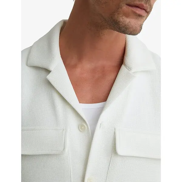 REISS Vento Cuban-collar Patch-pocket Stretch-woven Shirt
