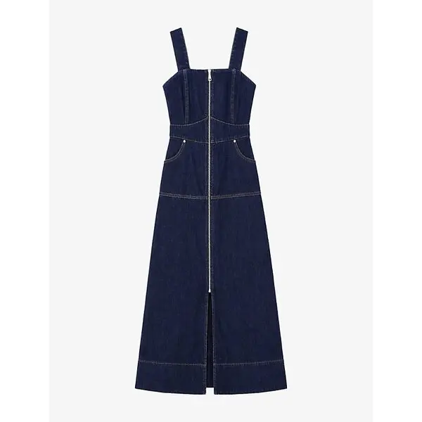 RO&ZO Zip-front Sleeveless Denim Midi Dress