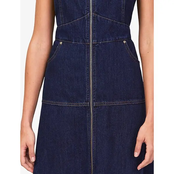 RO&ZO Zip-front Sleeveless Denim Midi Dress