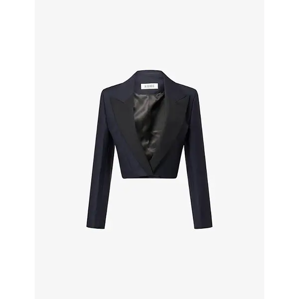 ROHE FRAMES Cropped Peak-lapel Wool Blazer - Navy