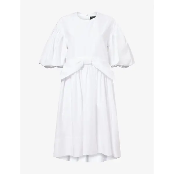 Simone Rocha Cotton Mini Dress With Puff Sleeves And Bow Detail - White