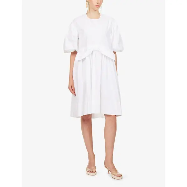 Simone Rocha Cotton Mini Dress With Puff Sleeves And Bow Detail - White
