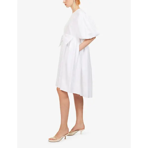 Simone Rocha Cotton Mini Dress With Puff Sleeves And Bow Detail - White