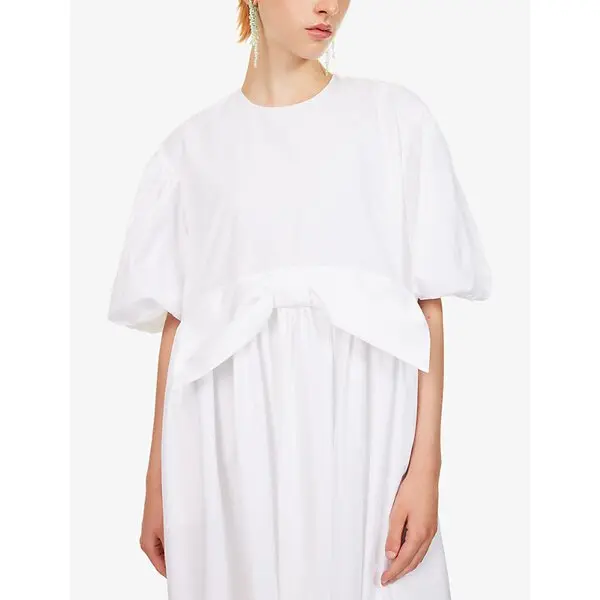 Simone Rocha Cotton Mini Dress With Puff Sleeves And Bow Detail - White