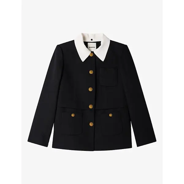 Sandro Contrast Collar Button-down Wool Jacket