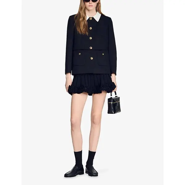 Sandro Contrast Collar Button-down Wool Jacket