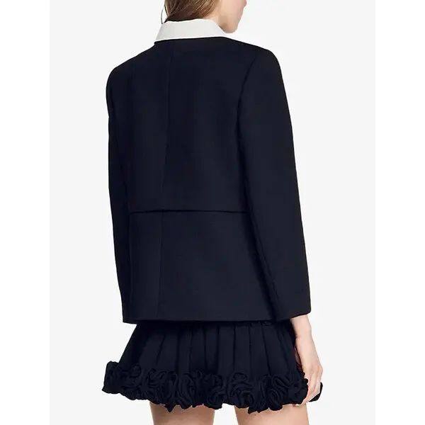 Sandro Contrast Collar Button-down Wool Jacket