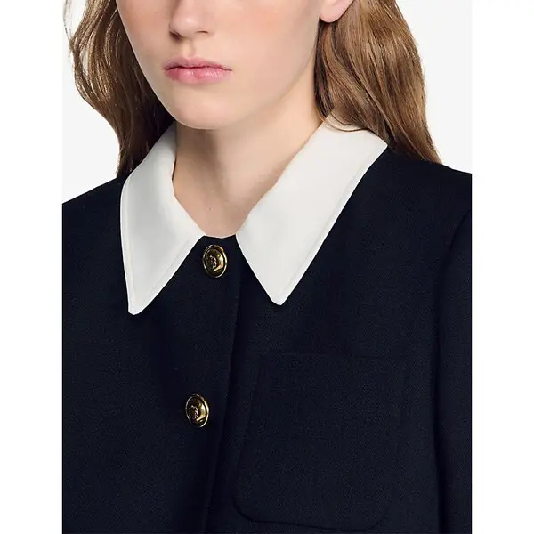Sandro Contrast Collar Button-down Wool Jacket