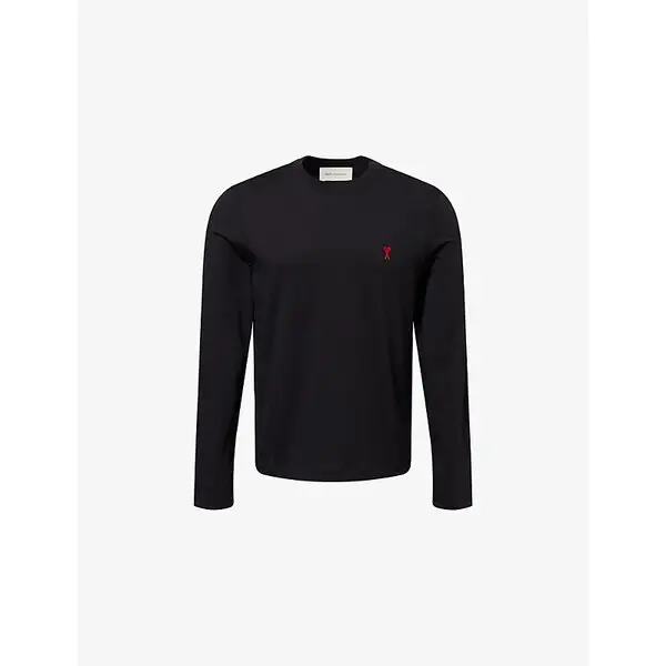 AMI Paris Logo-embroidered Cotton-jersey T-shirt - Noir