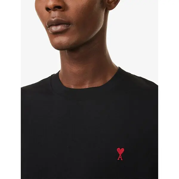 AMI Paris Logo-embroidered Cotton-jersey T-shirt - Noir