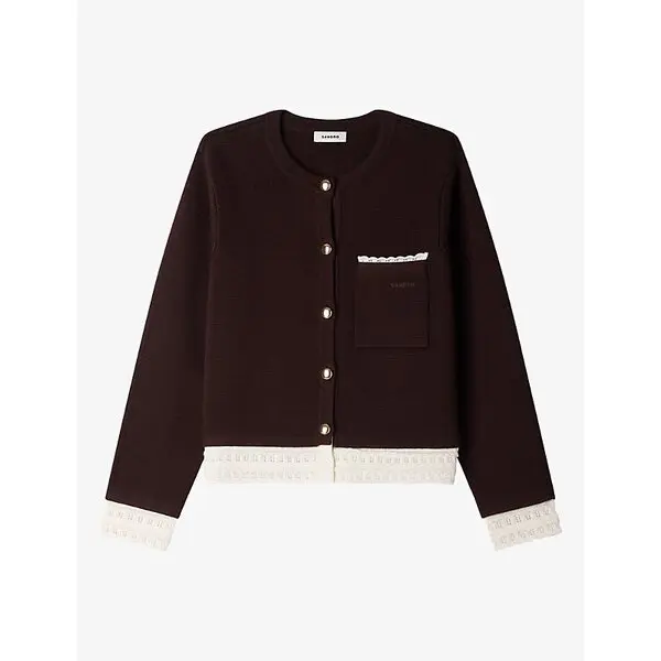 Sandro Lace-trimmed Wool-blend Cardigan