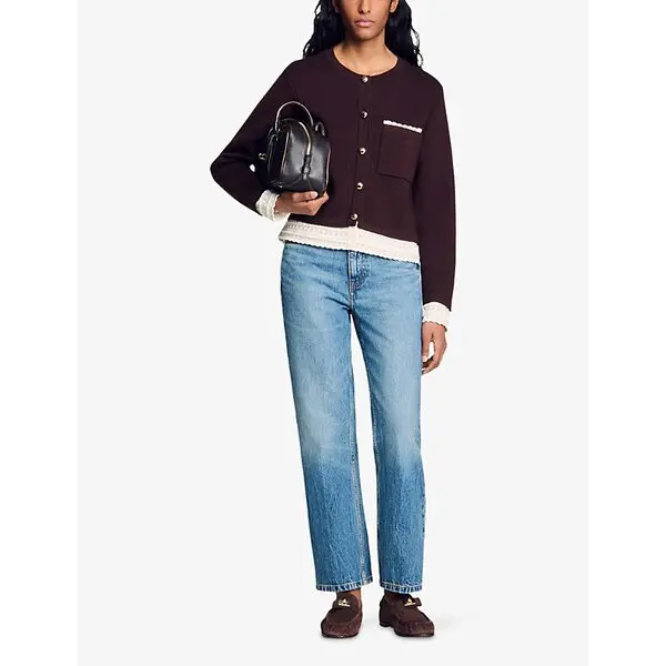Sandro Lace-trimmed Wool-blend Cardigan