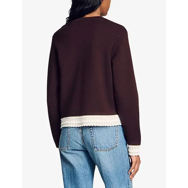 Sandro Lace-trimmed Wool-blend Cardigan