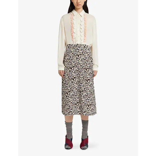 Marni Printed Crepe De Chine Fluid Silk Midi Skirt