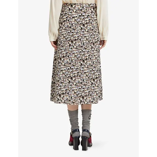 Marni Printed Crepe De Chine Fluid Silk Midi Skirt