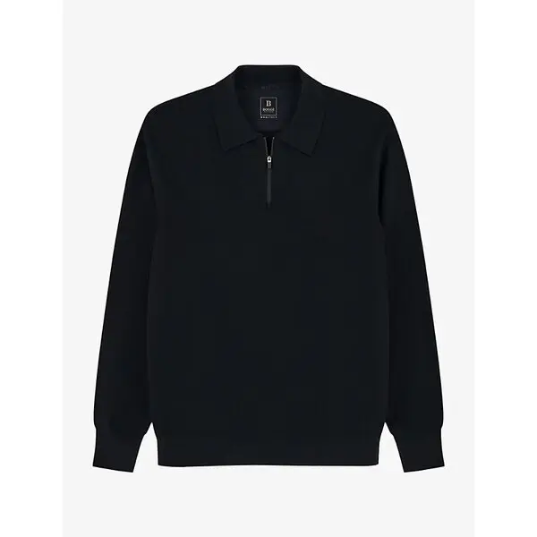 Boggi Milano Zip-neck Long-sleeve Wool-blend Polo