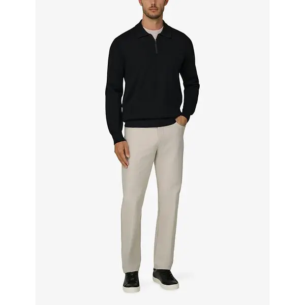 Boggi Milano Zip-neck Long-sleeve Wool-blend Polo