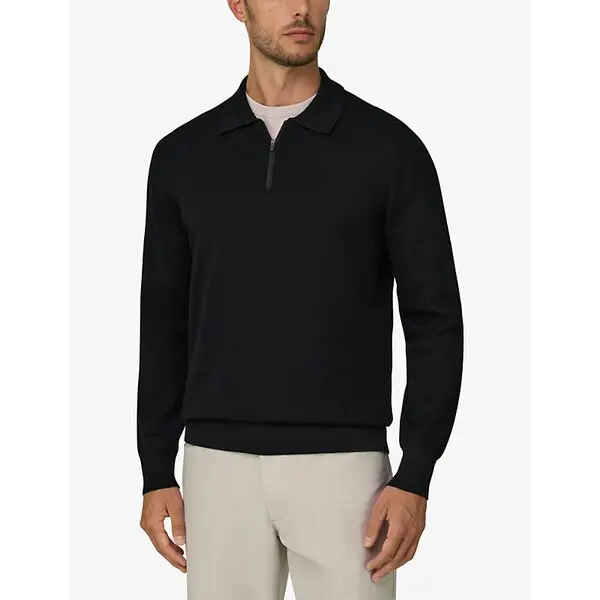 Boggi Milano Zip-neck Long-sleeve Wool-blend Polo